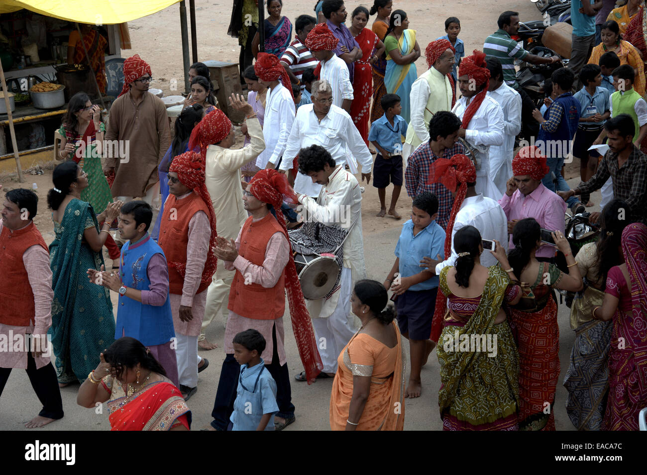 Jain religious procession / parade through street of Hampi, Karnataka ...