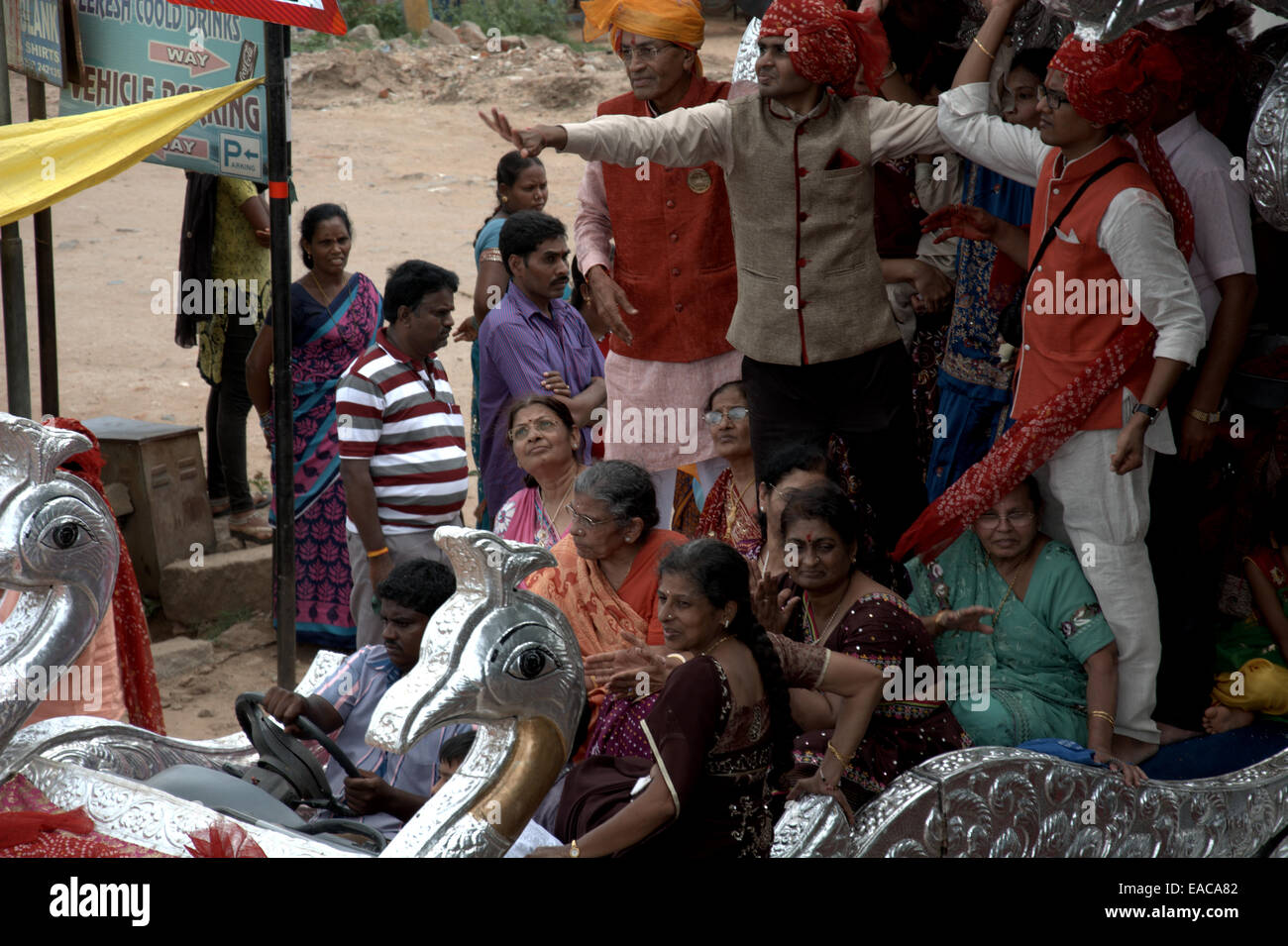 Jain religious procession / parade through street of Hampi, Karnataka ...