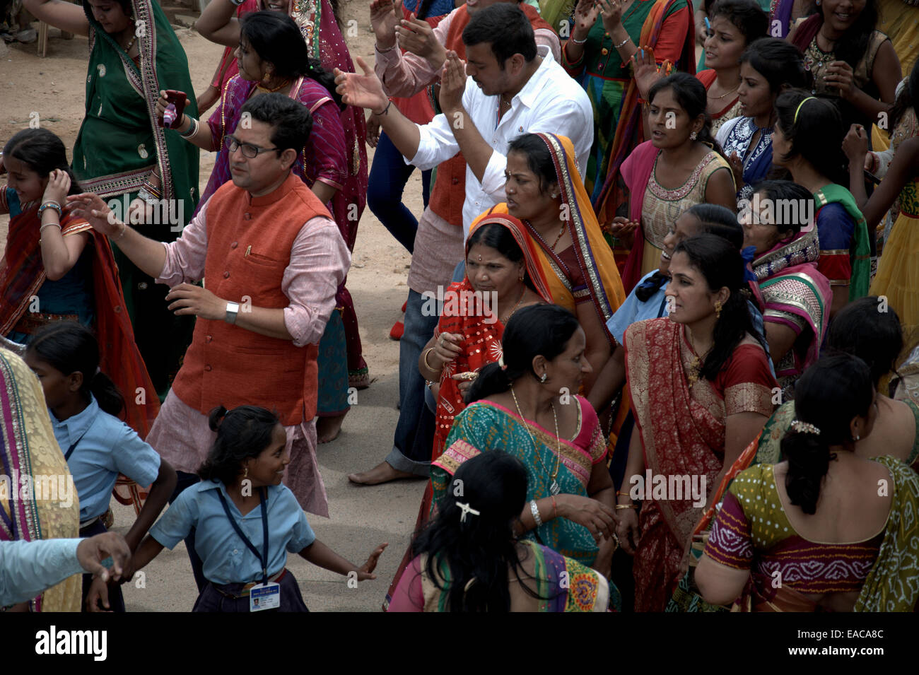 Jain religious procession / parade through street of Hampi, Karnataka ...