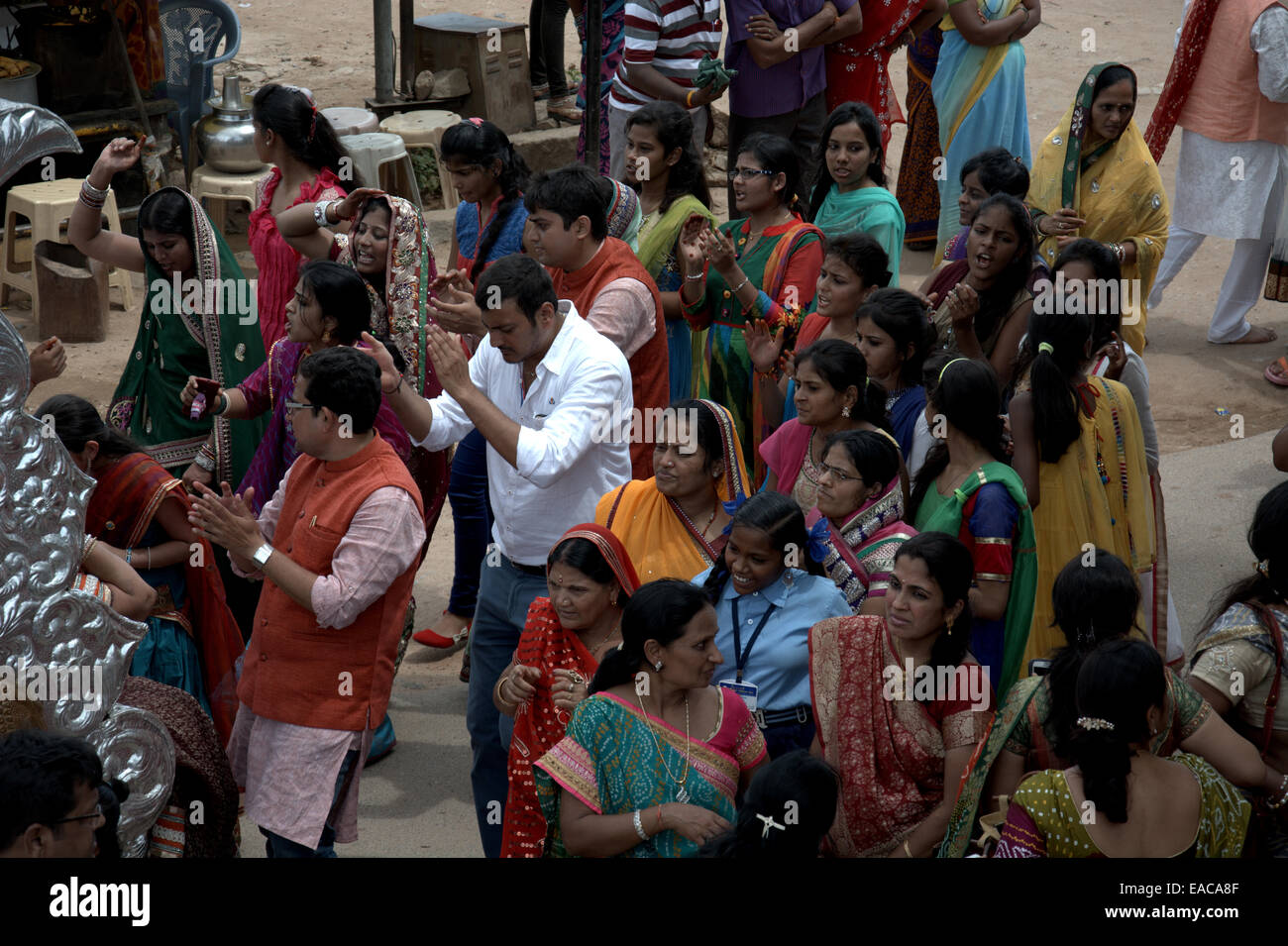 Jain religious procession / parade through street of Hampi, Karnataka ...