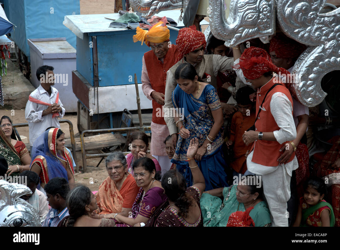 Jain religious procession / parade through street of Hampi, Karnataka ...