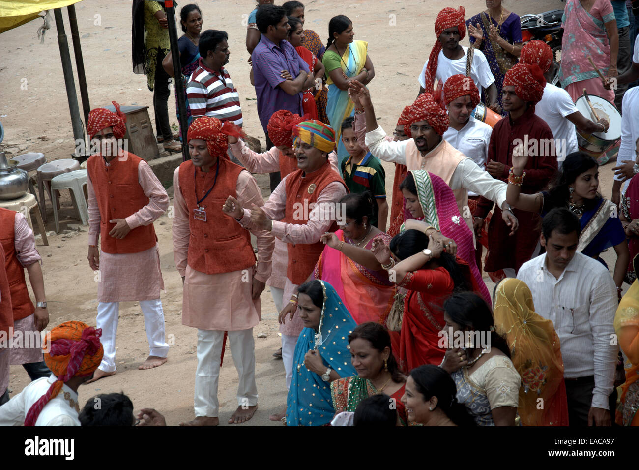 Jain religious procession / parade through street of Hampi, Karnataka ...