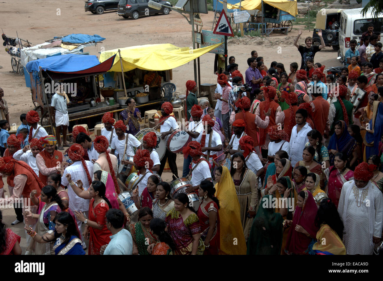 Jain religious procession / parade through street of Hampi, Karnataka ...