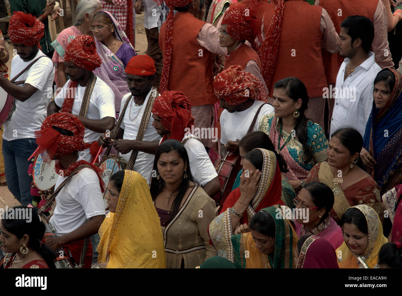 Jain religious procession / parade through street of Hampi, Karnataka ...
