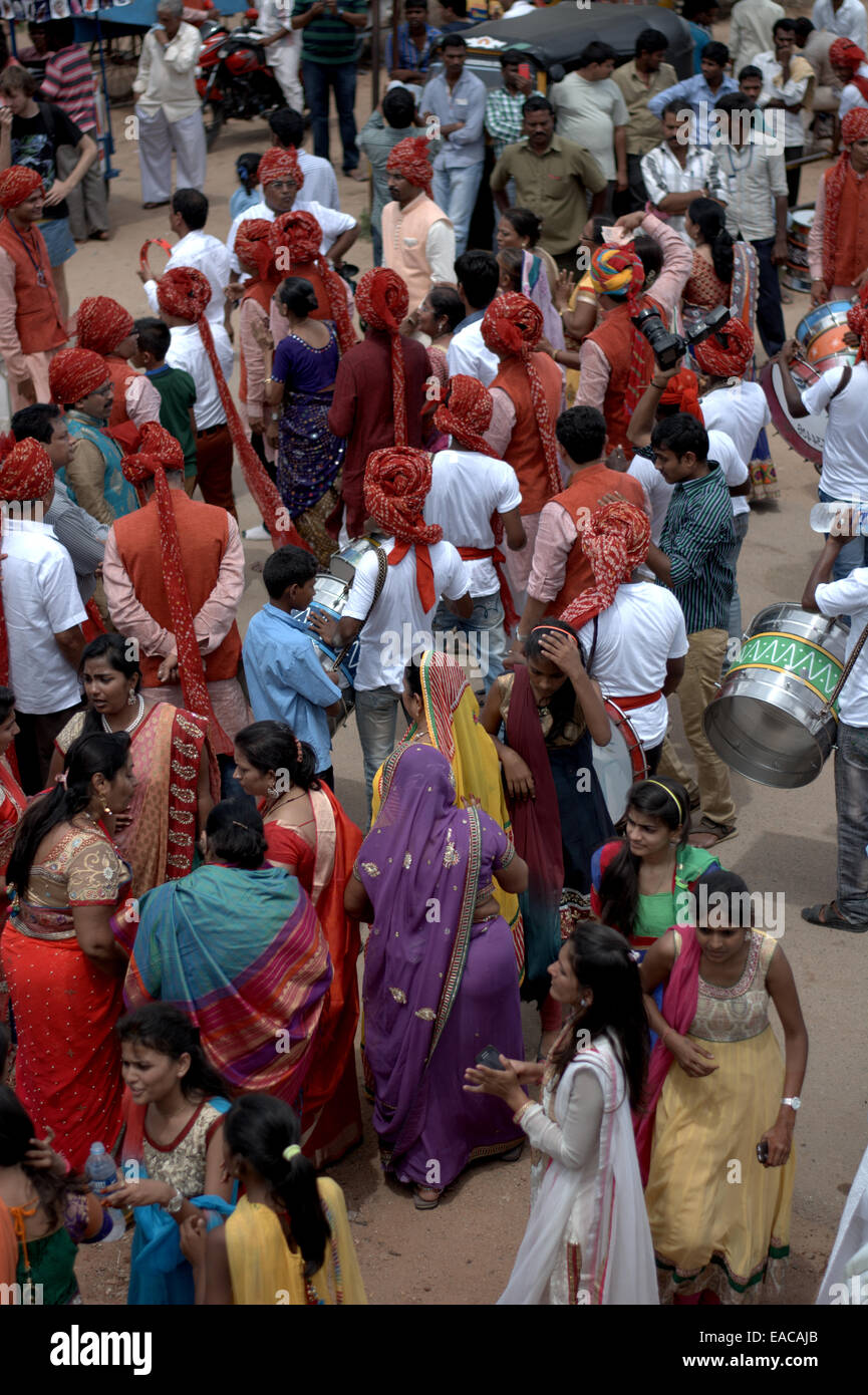 Jain religious procession / parade through street of Hampi, Karnataka ...