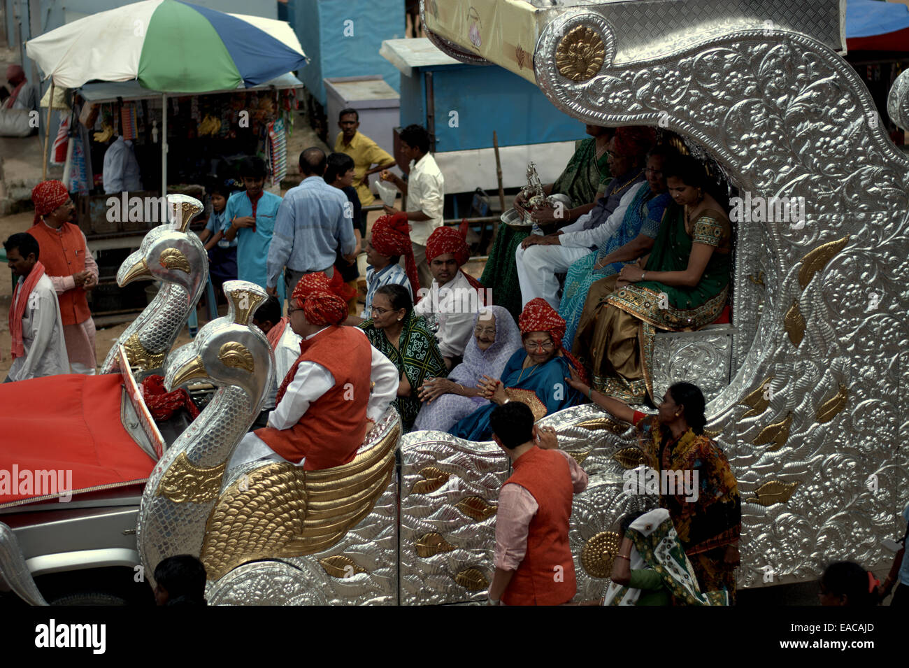 Jain religious procession / parade through street of Hampi, Karnataka ...