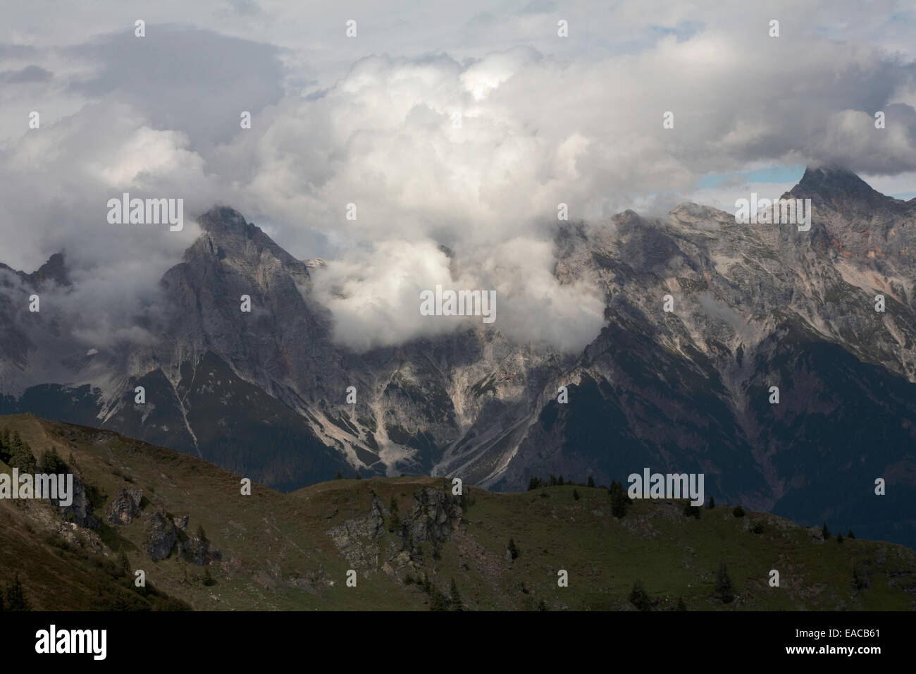 Storm clouds passing over the summits The Steineres Meer Alps above ...