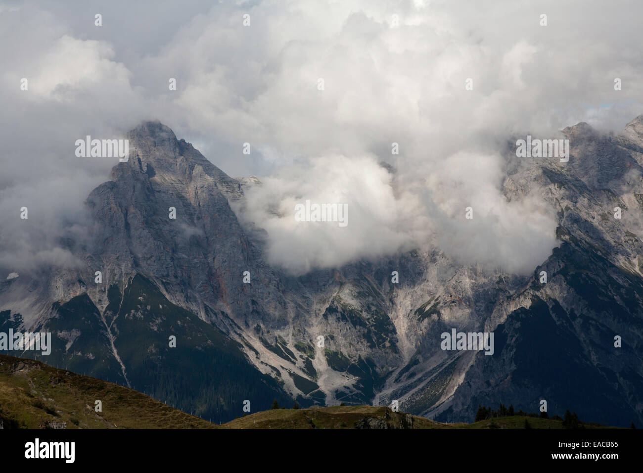 Storm clouds passing over the summits The Steineres Meer Alps above ...