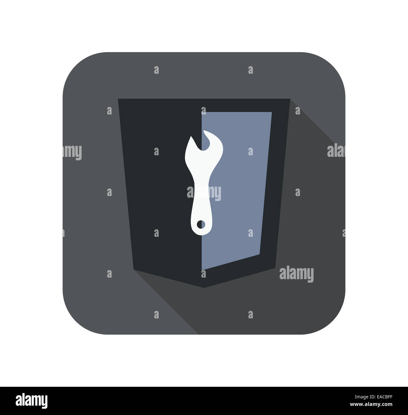 html5 styled web icon dark blue shield with tool silhouette isolated ...