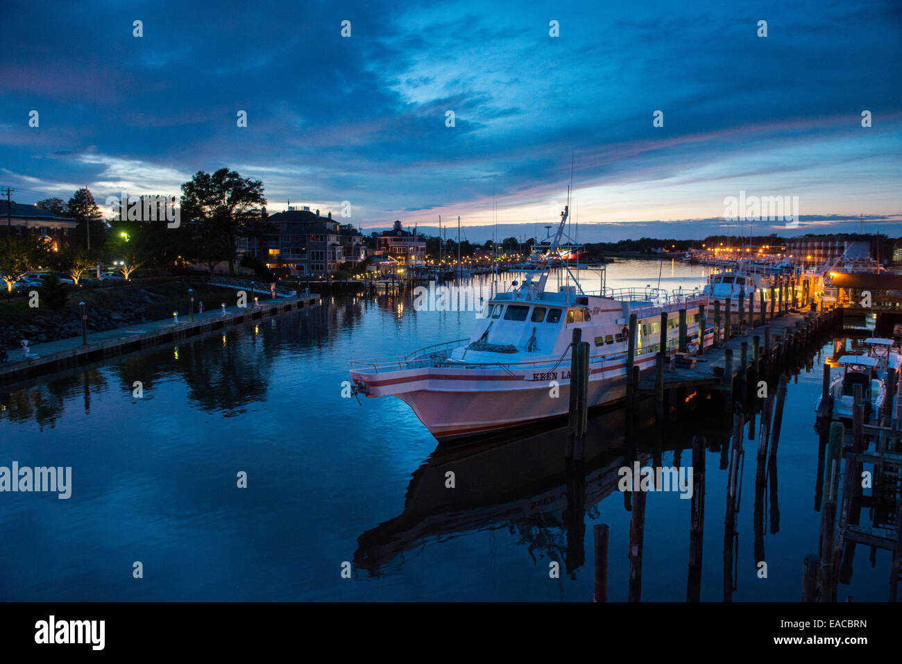 Sunset blue hour over the harbor at Lewes, Sussex County Delaware USA ...