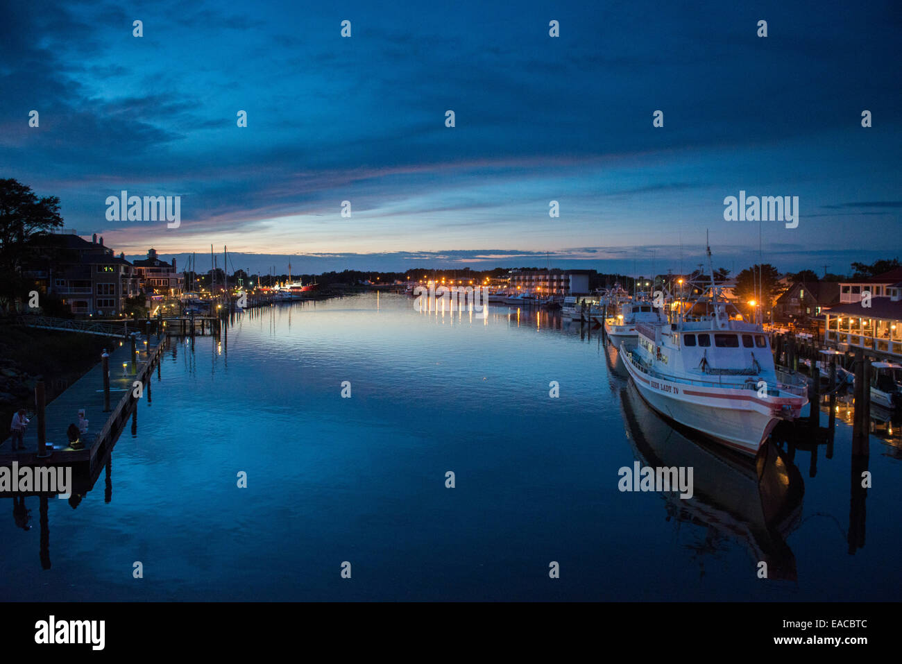 Sunset blue hour over the harbor at Lewes, Sussex County Delaware USA ...
