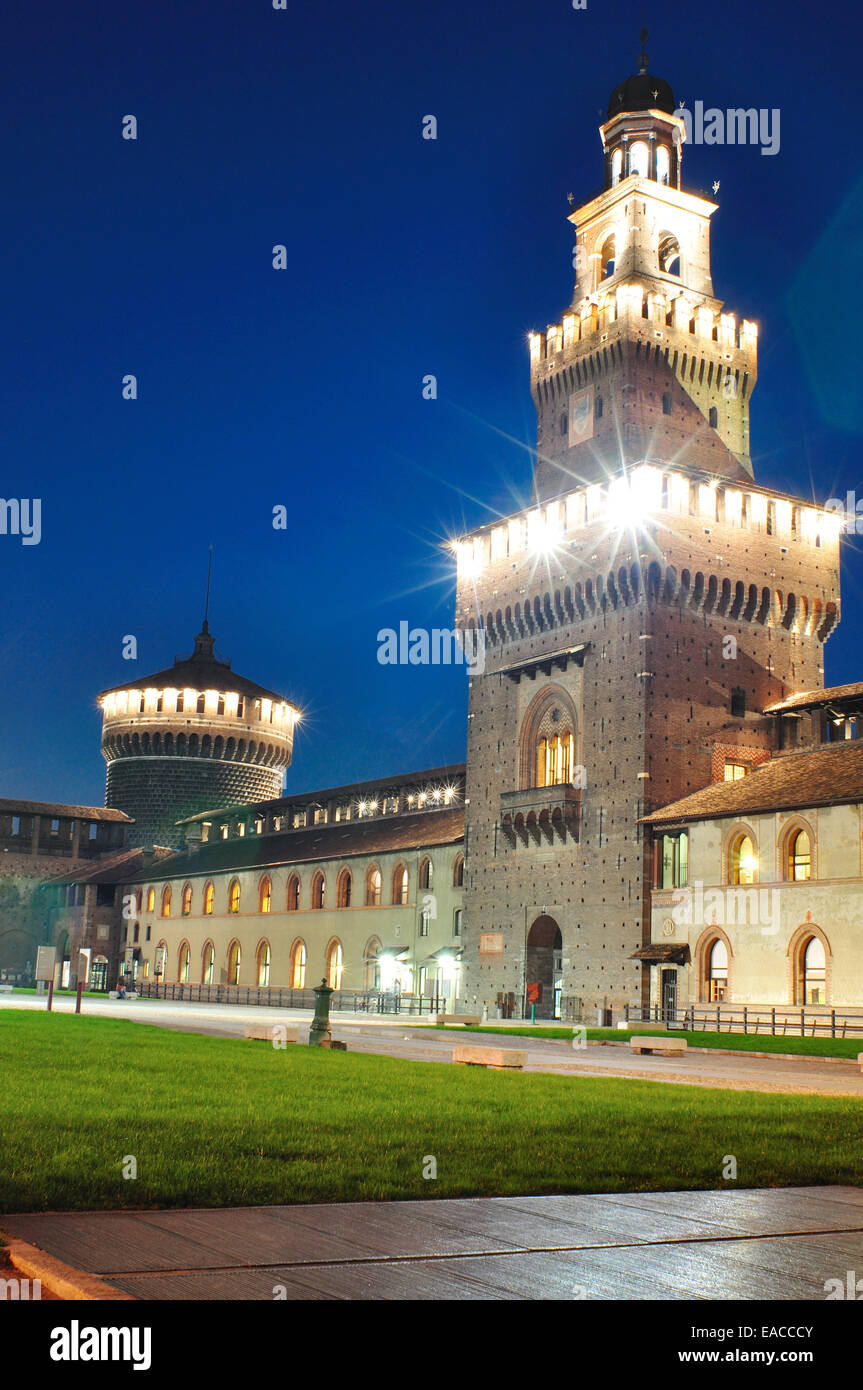 Italy, Lombardy, Milan, Castello Sforzesco, Sforza Castle, Courtyard ...