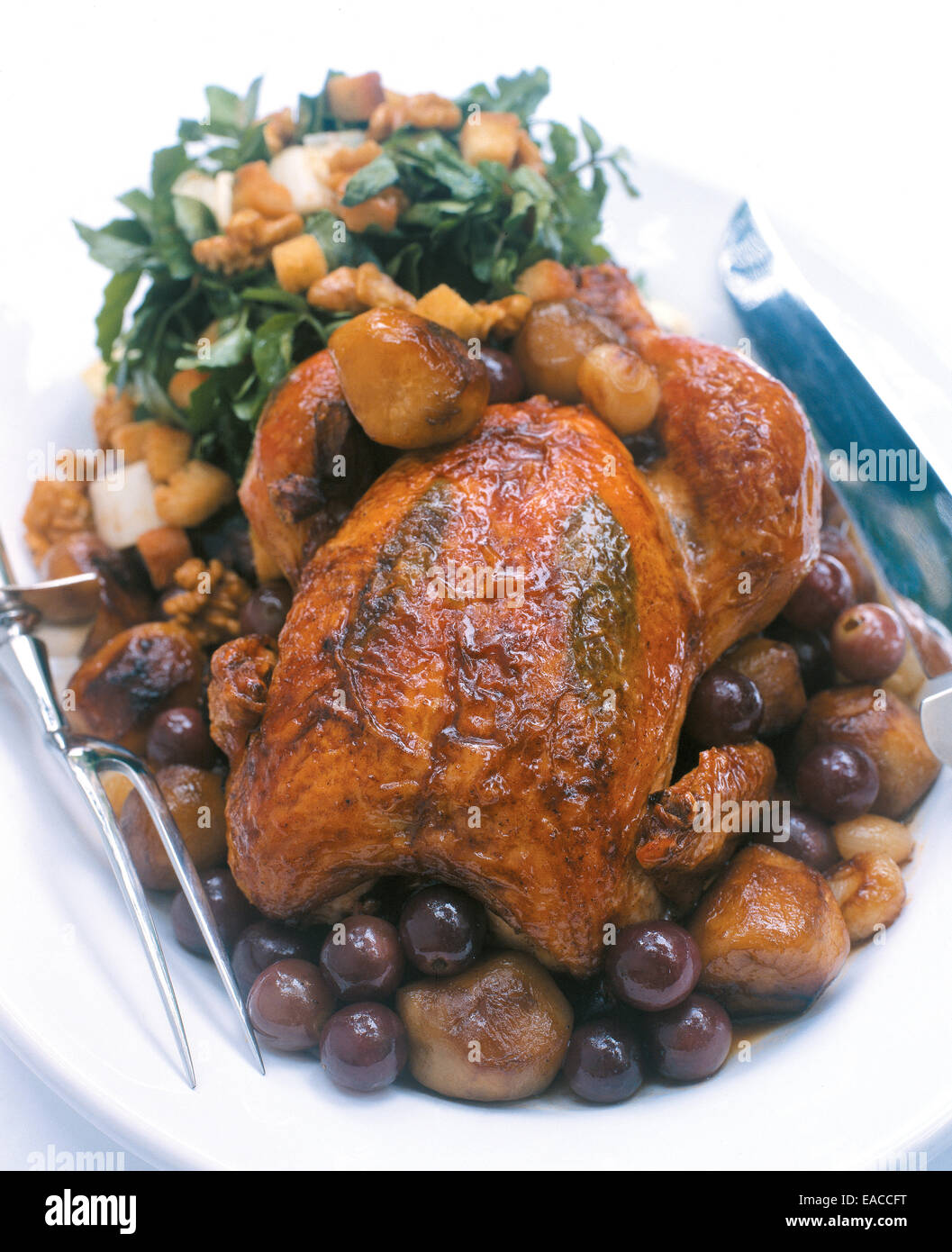 whole Roasted chicken meal on plate Stock Photo - Alamy