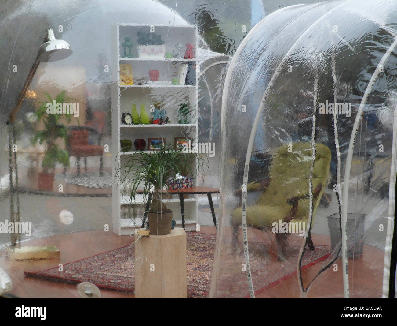 Symbolic plastic privacy bubbles are set up in Madison Square in New ...