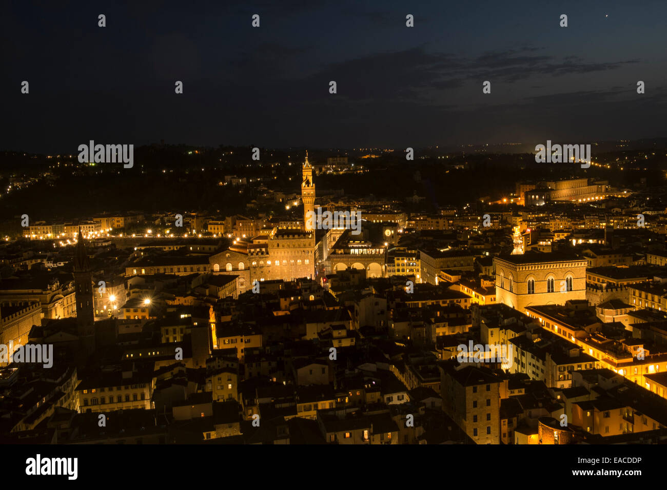 A view over Florence at night from the Duomo's public viewing platform ...