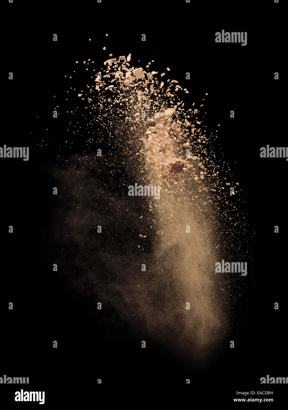 Freeze motion of white dust explosion isolated on black background ...