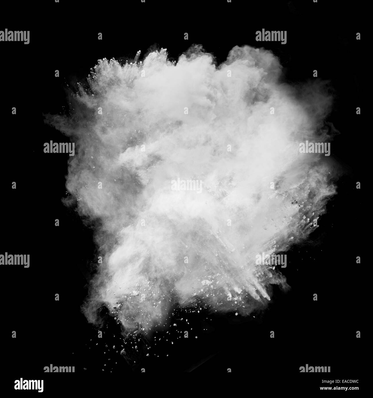 Freeze motion of white dust explosion isolated on black background ...