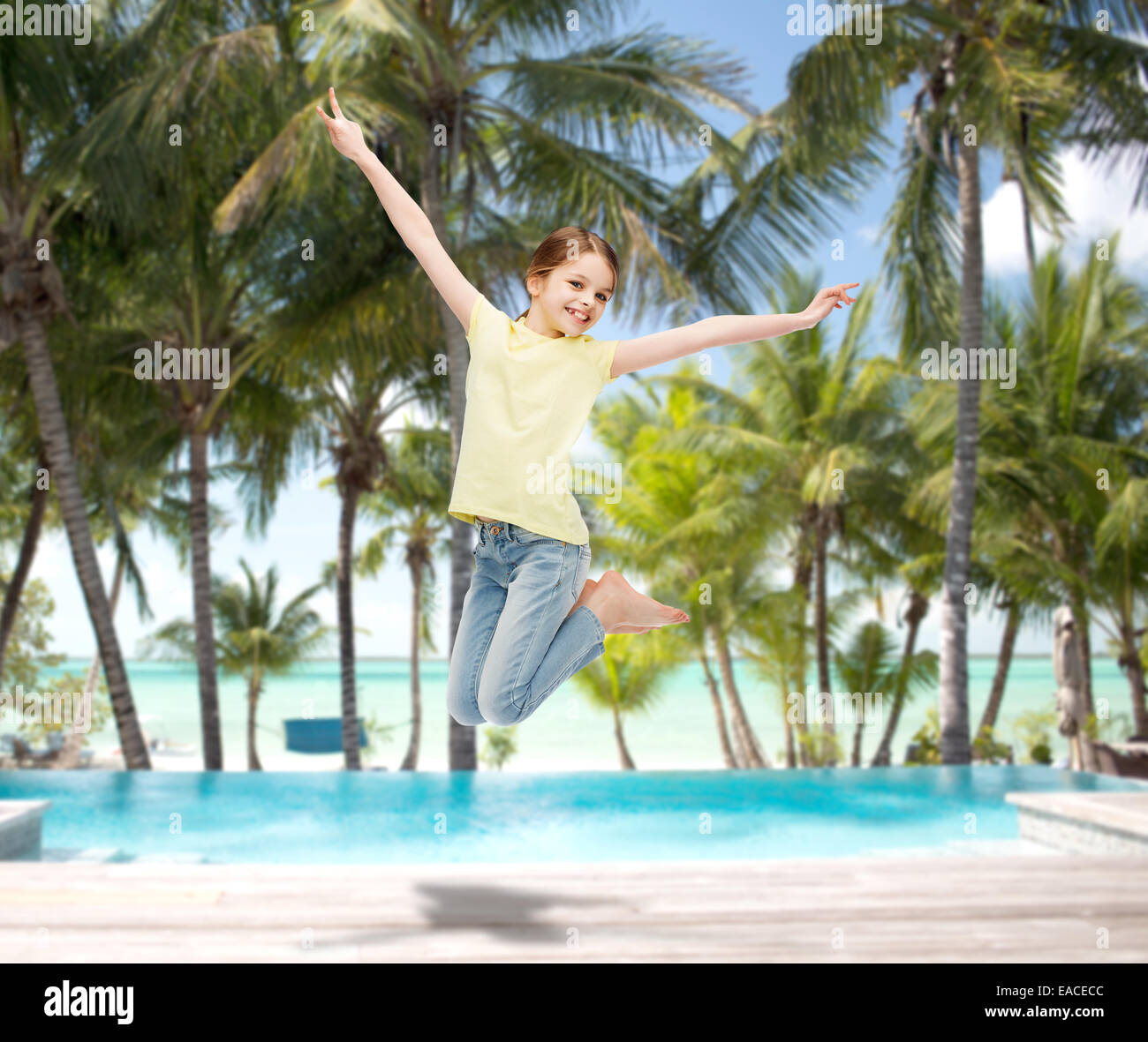 Child jumping hands air hi-res stock photography and images - Alamy