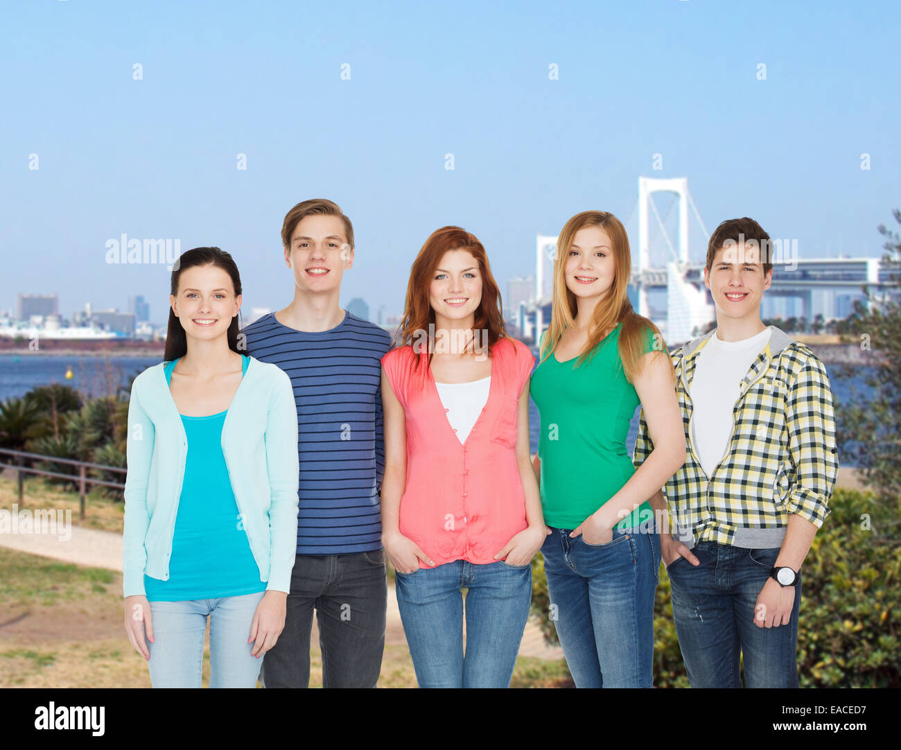 group of smiling students standing Stock Photo - Alamy