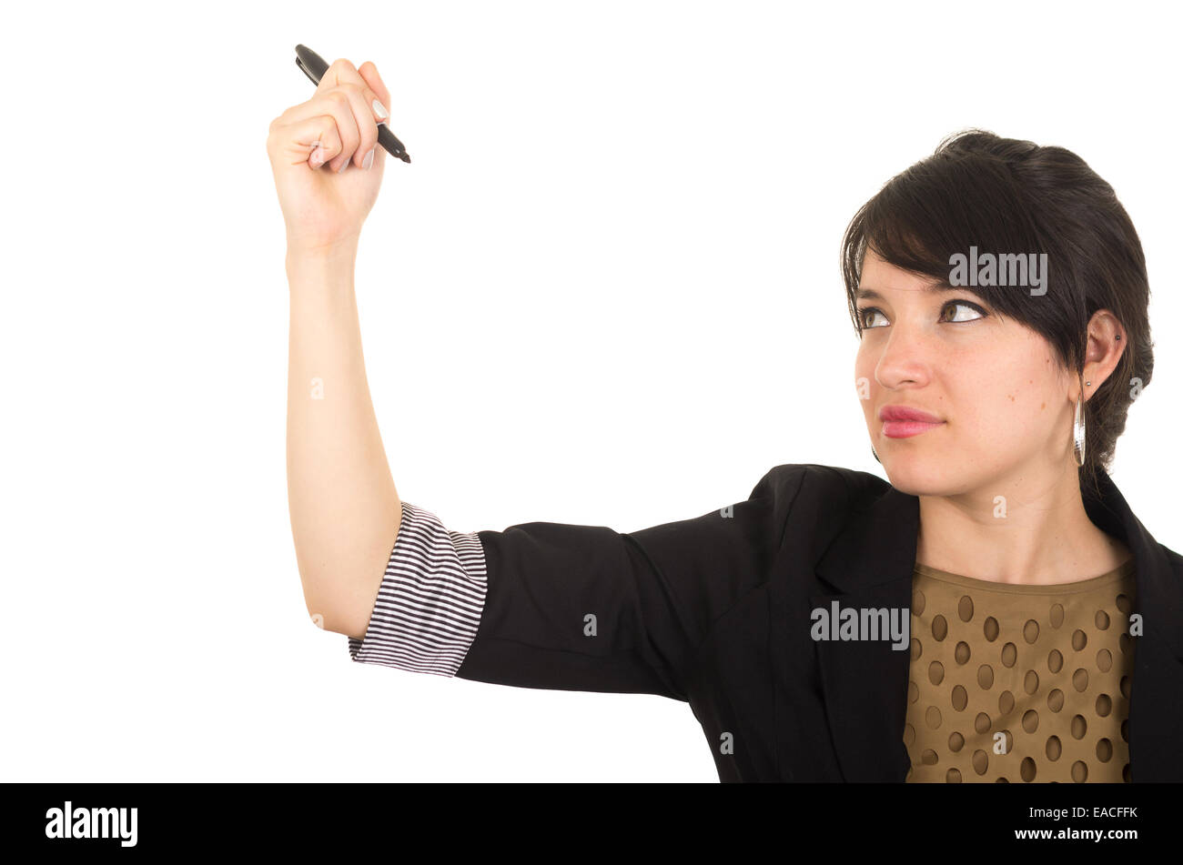 young beautiful woman writing with marker copy space Stock Photo - Alamy