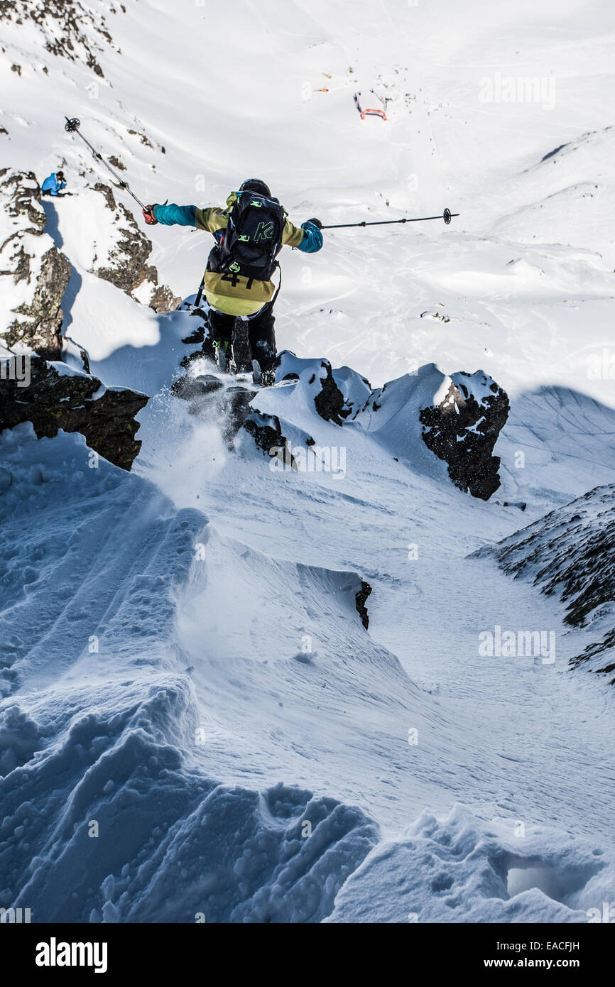 Skier jumping a cliff in Andorra Stock Photo - Alamy