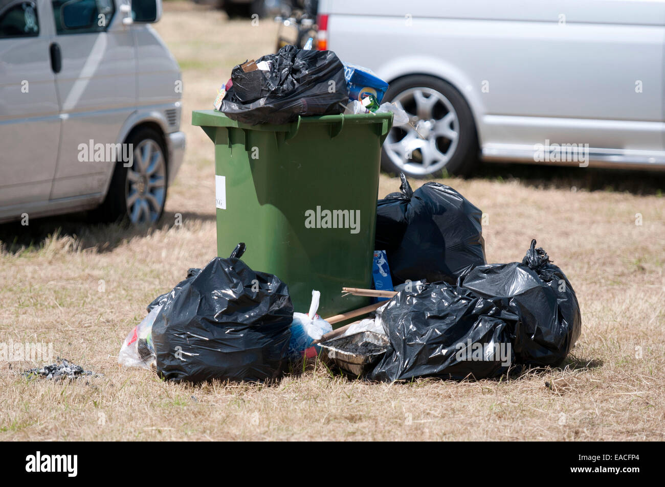 Overflowing rubbish bin surrounded by black bin bags Stock Photo - Alamy