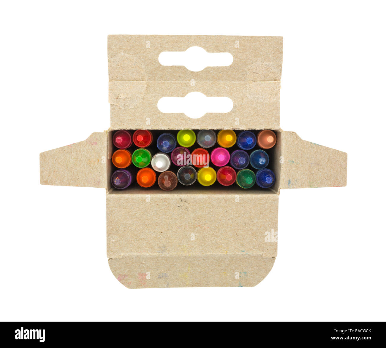 An opened box of new crayons on a white background Stock Photo - Alamy