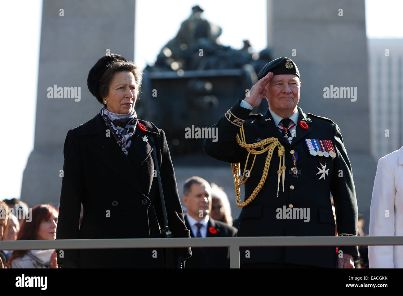 Ottawa, Canada. 11th Nov, 2014. Canada's Governor General David Johnston (R) and Princess Anne ...