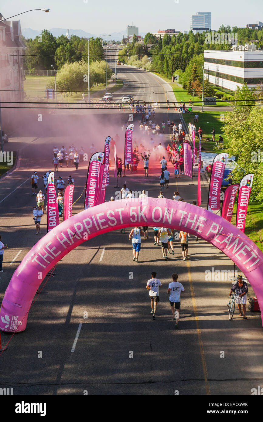 Participants in the Color Fun Run; Anchorage, Alaska, United States of ...