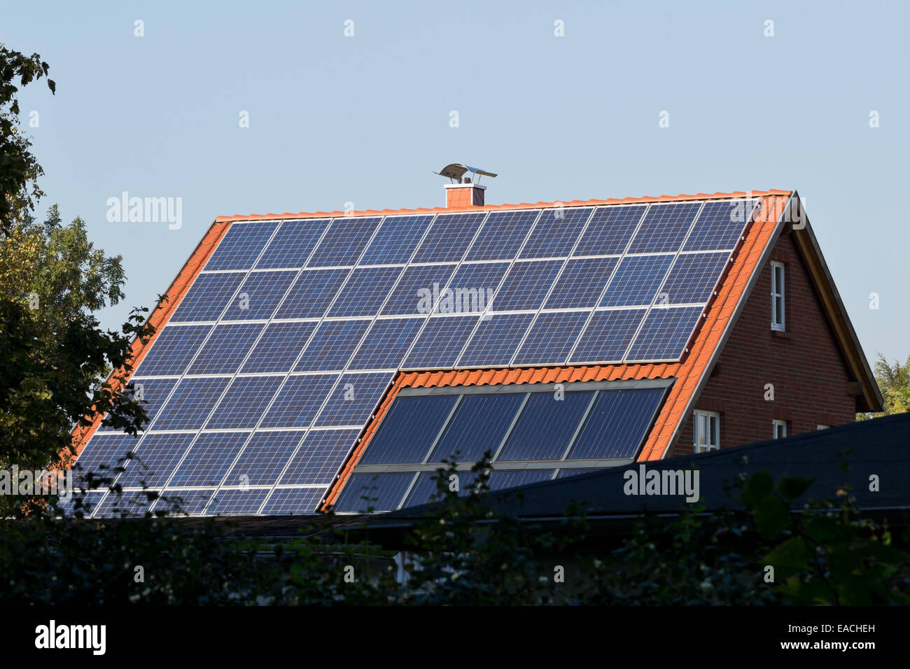 Rügen, solar panels at house roof, Mecklenburg-West Pomerania, Germany ...