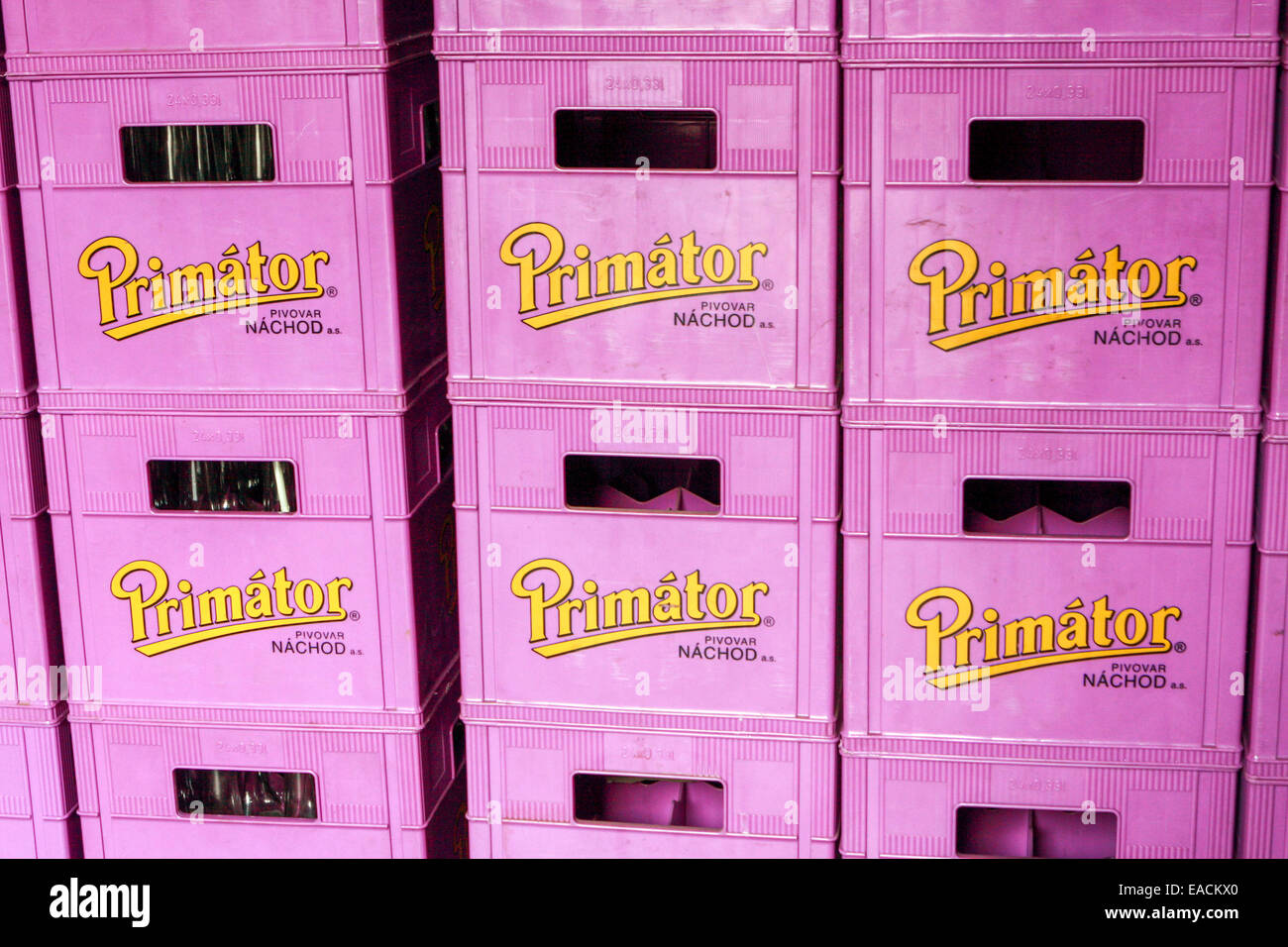Czech beer Primator in crates, brewery Nachod, Czech Republic Stock ...