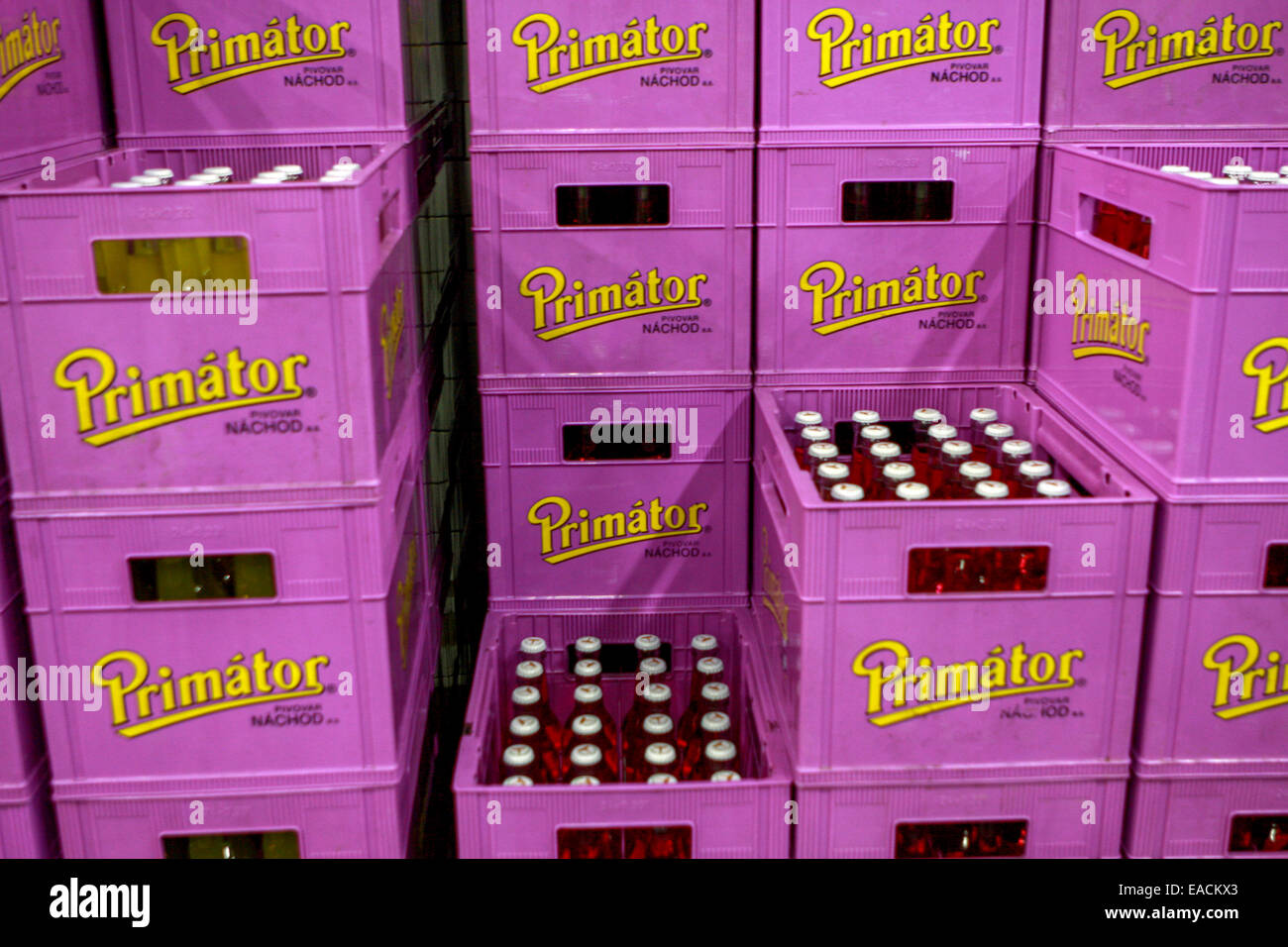 Czech beer Primator in crates, brewery Nachod, Czech Republic Stock ...