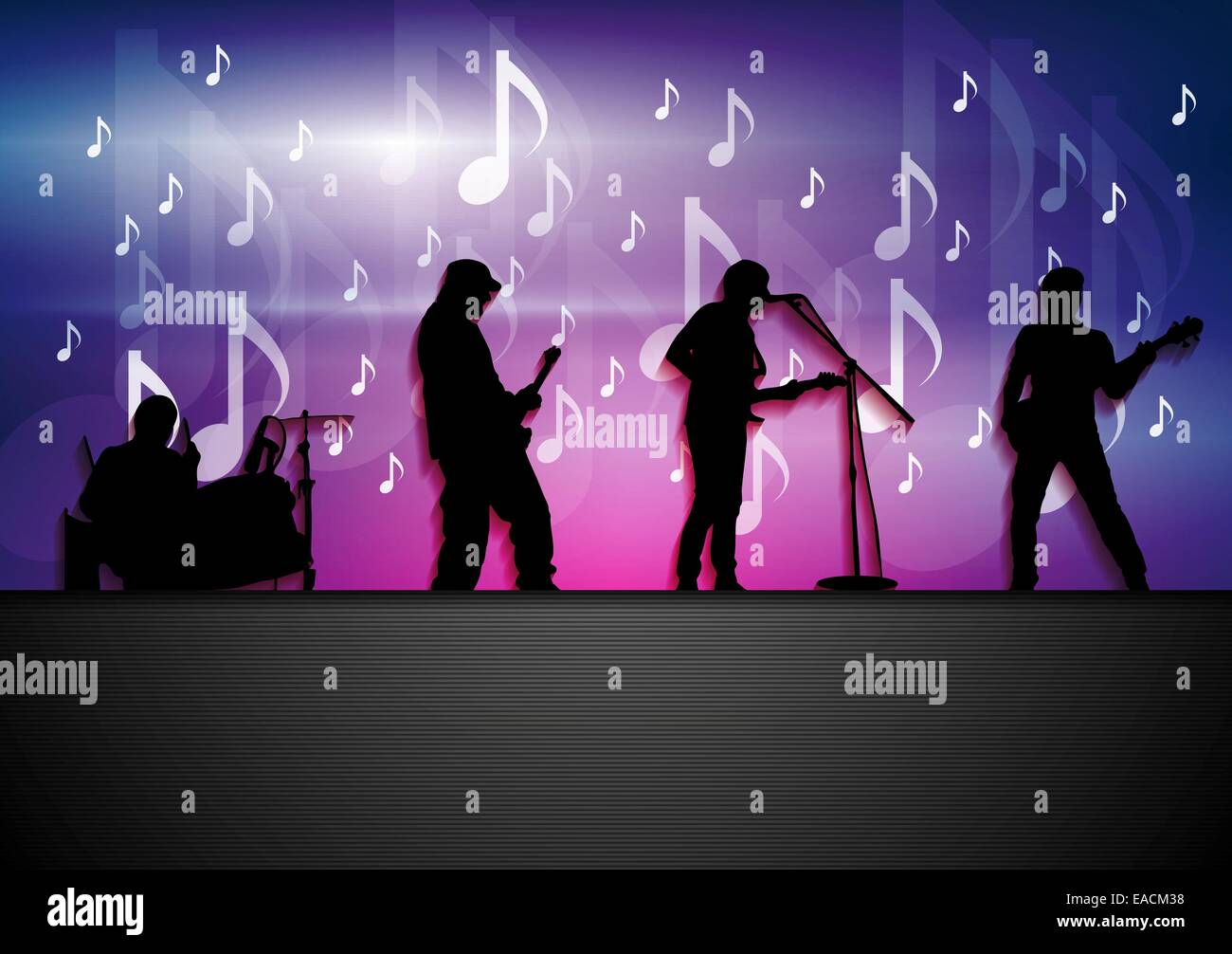 Music rock party abstract background. Silhouettes and notes vector ...