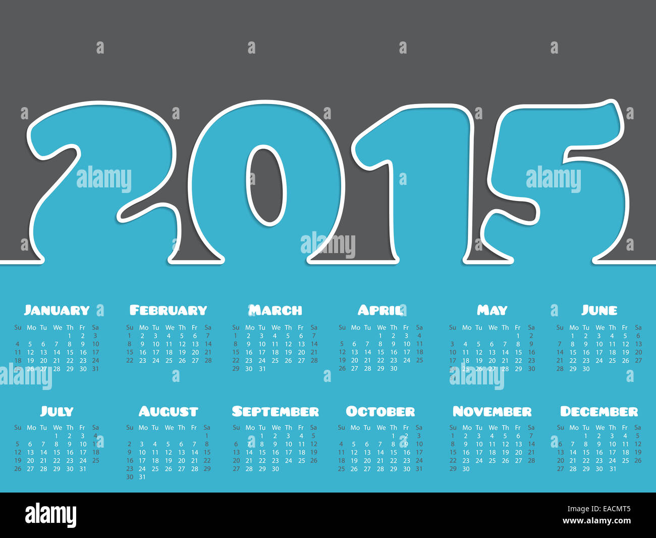 Simple 2015 calendar design in gray and blue with white line Stock ...