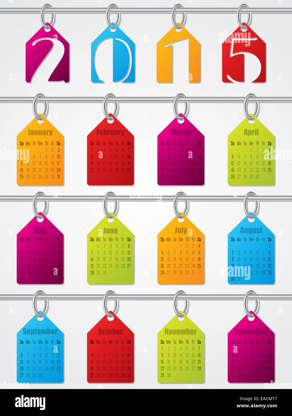 2015 calendar design with colorful hanging labels Stock Photo - Alamy