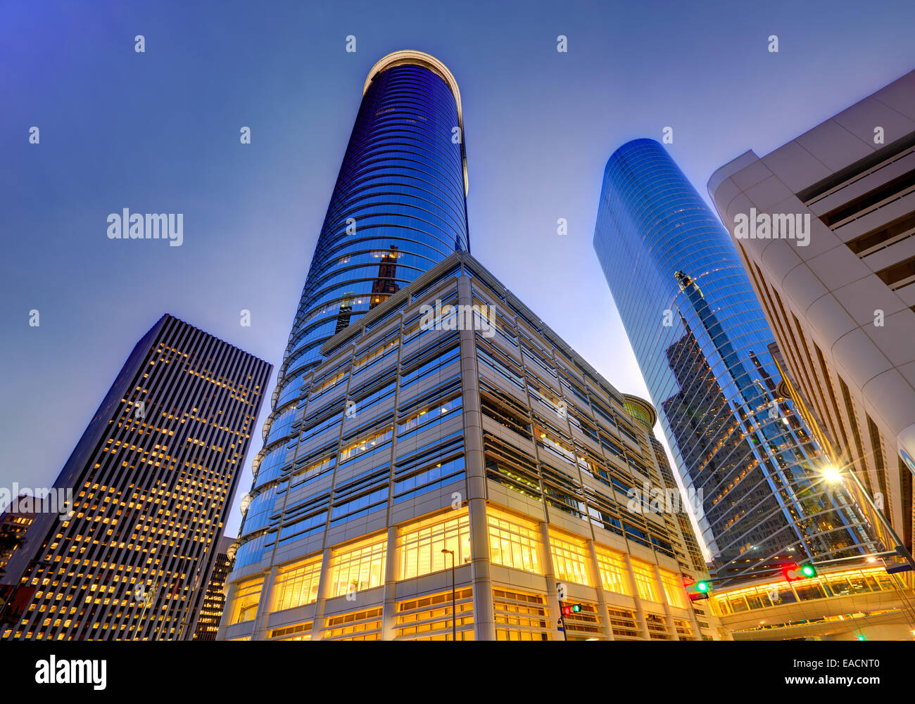 Houston Downtown skyline sunset modern skyscrapers at Texas US USA ...