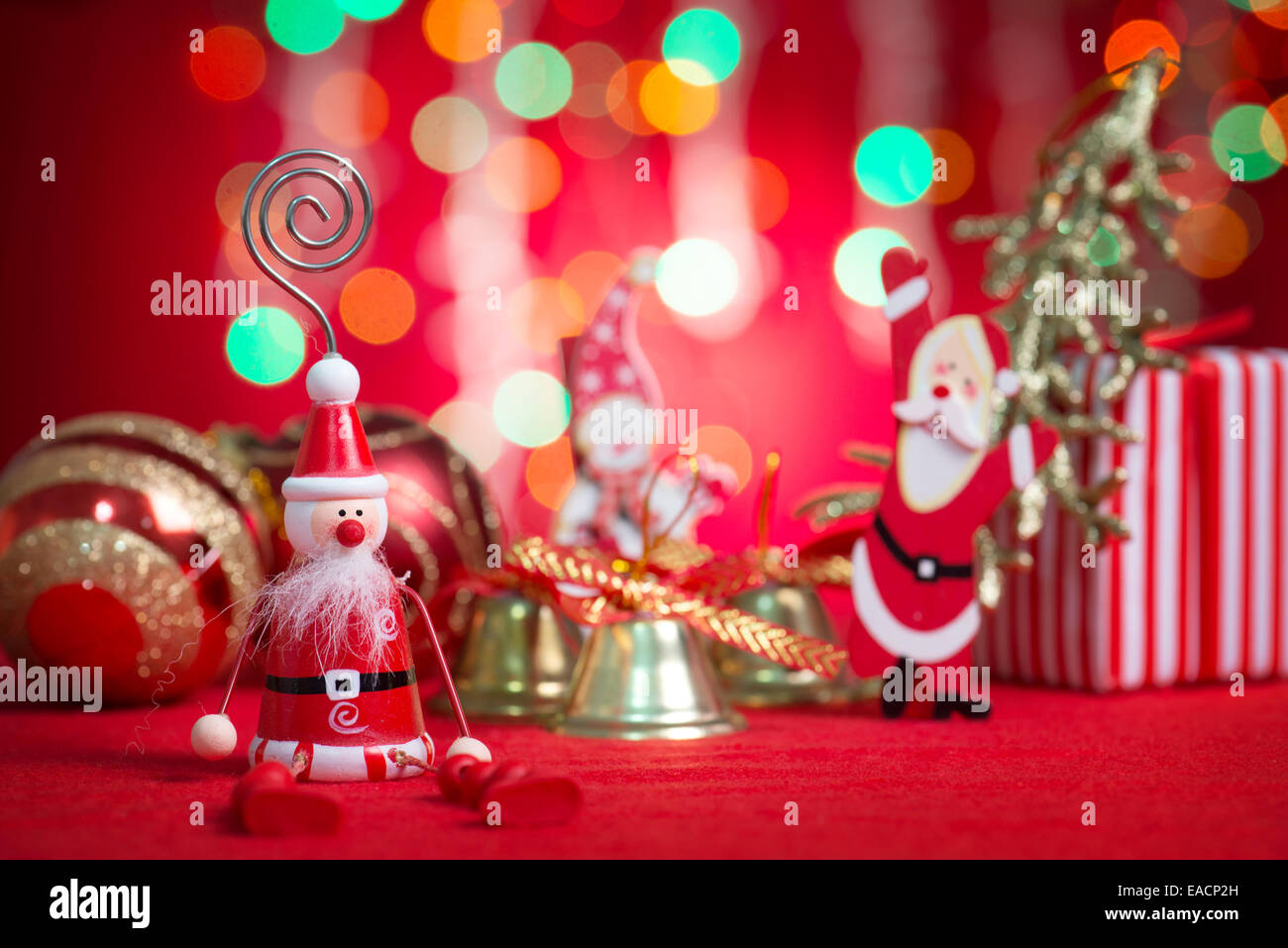 Christmas decorations with blurry glitter shiny lights at background ...