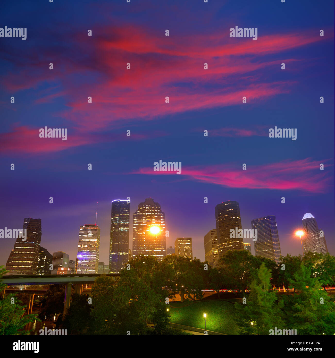 Houston skyline sunset west downtown hi-res stock photography and ...