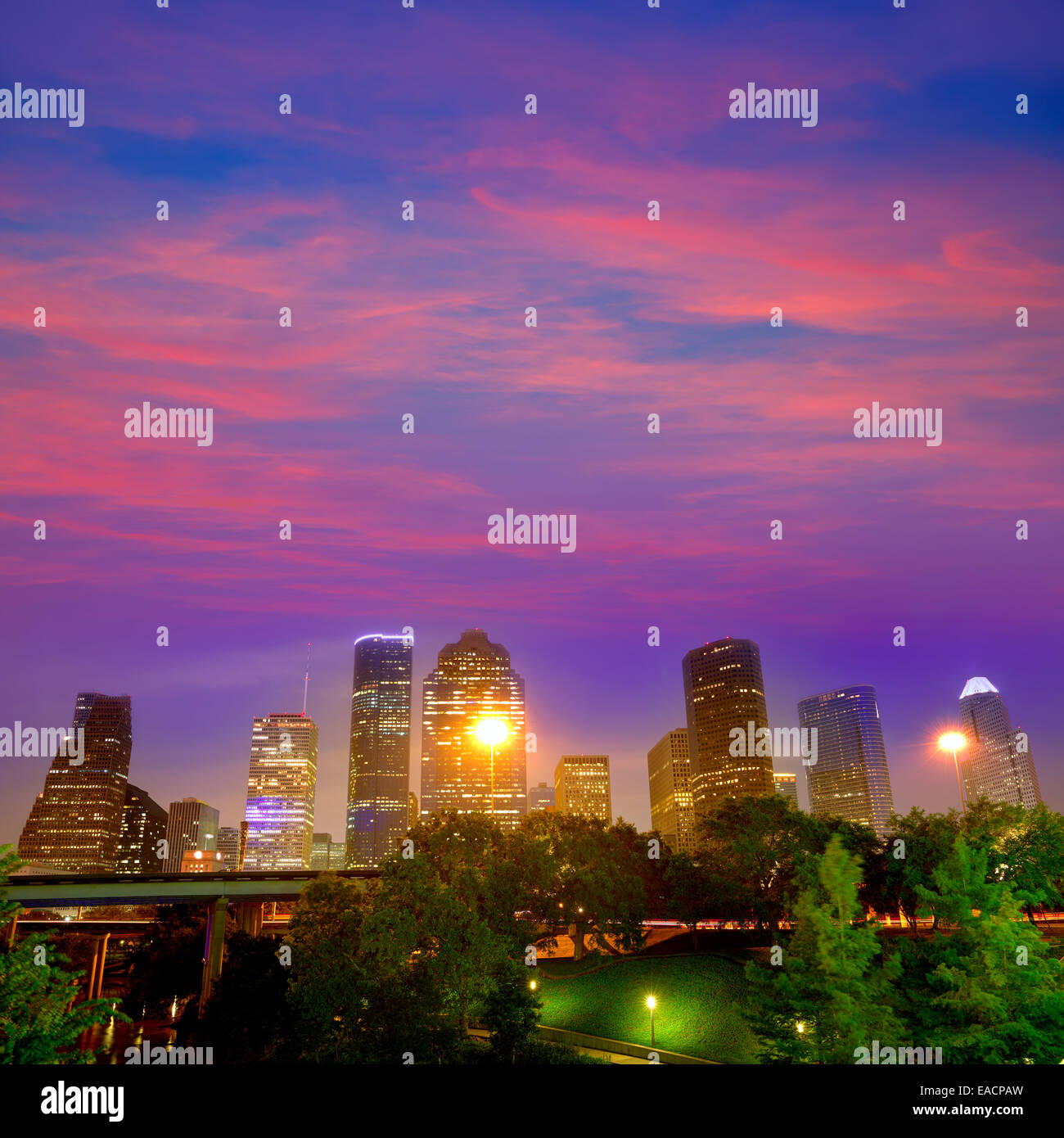 Houston skyline sunset west downtown hi-res stock photography and ...