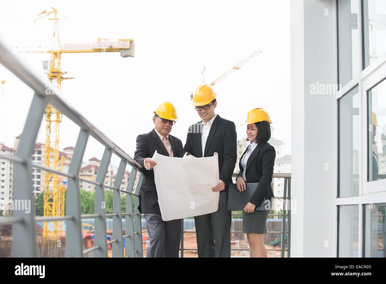 asian architect team in discussion on worksite Stock Photo - Alamy