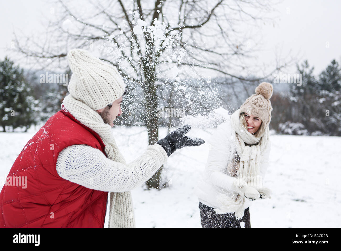 Funny snowball fight hi-res stock photography and images - Alamy