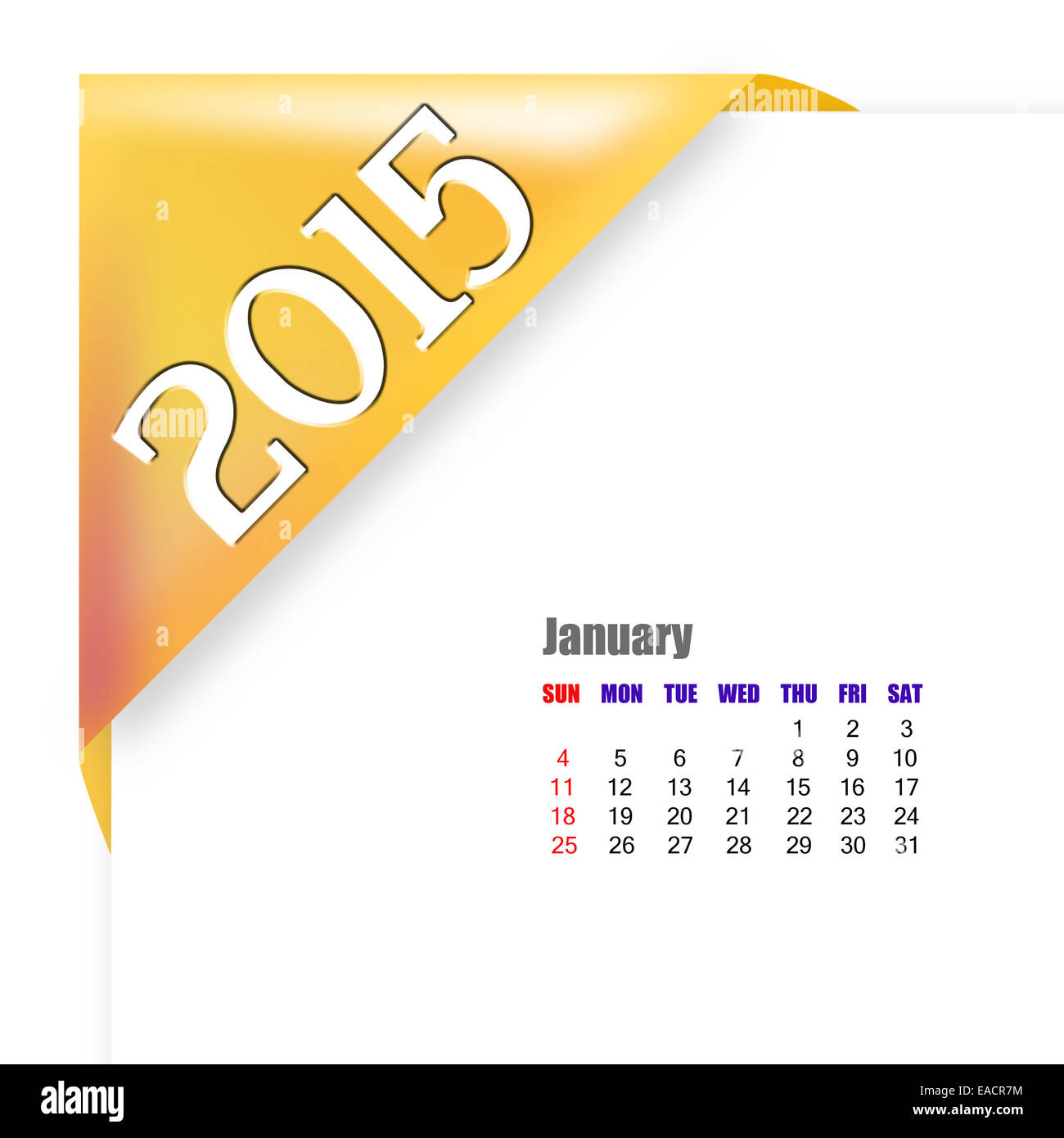 January 2015 - Calendar series with coner fold design Stock Photo - Alamy