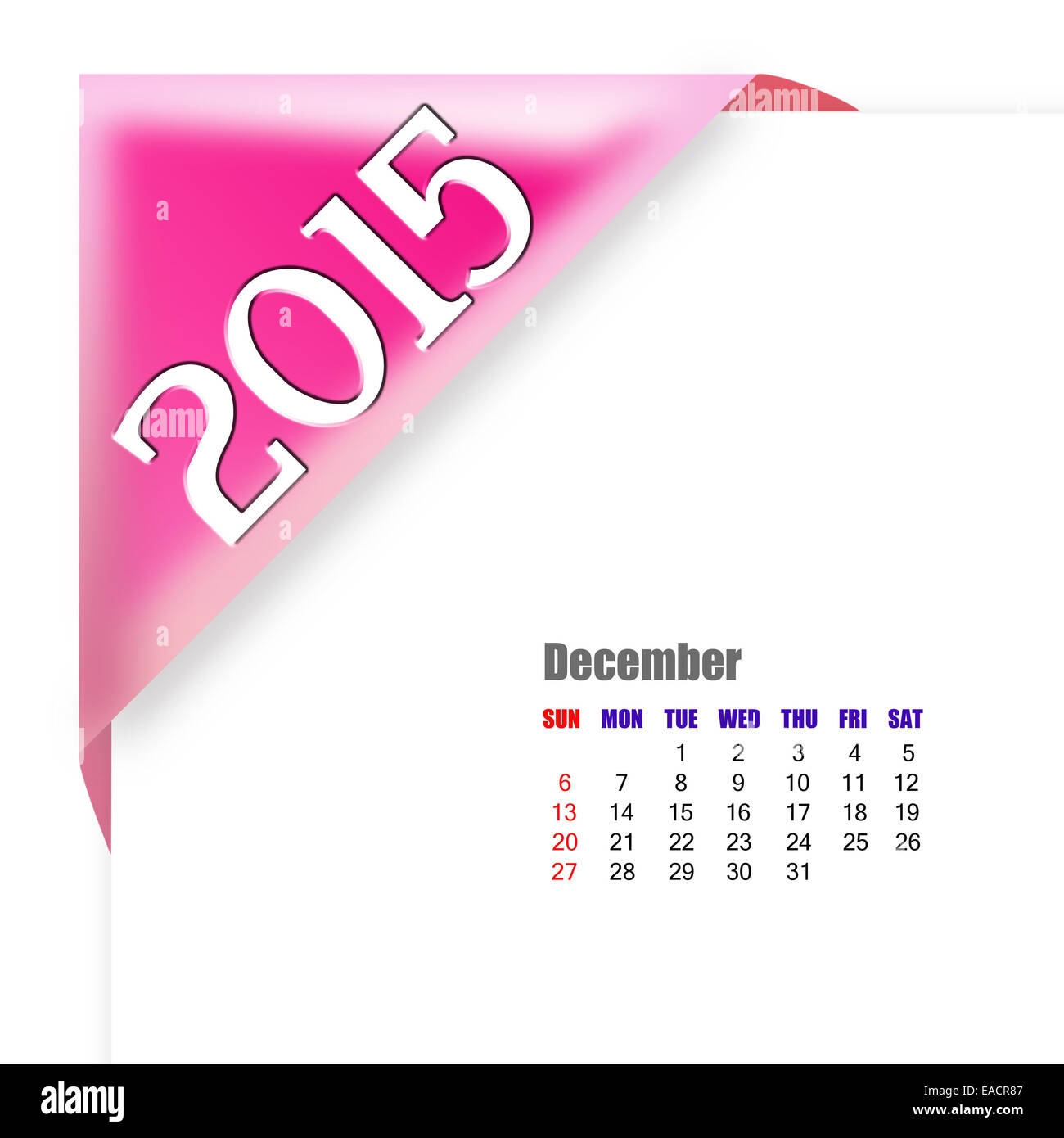 December 2015 - Calendar series with coner fold design Stock Photo - Alamy