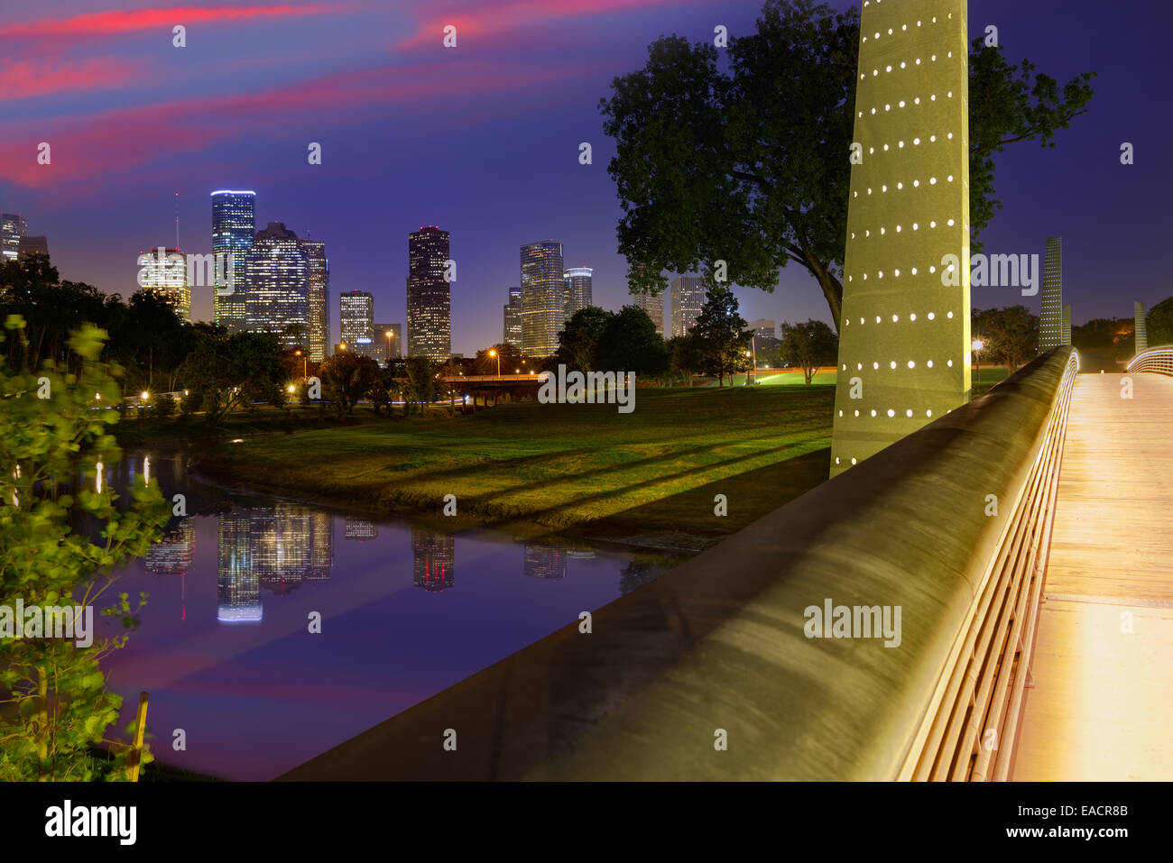 Houston sunset skyline from Memorial park at Texas US Stock Photo - Alamy