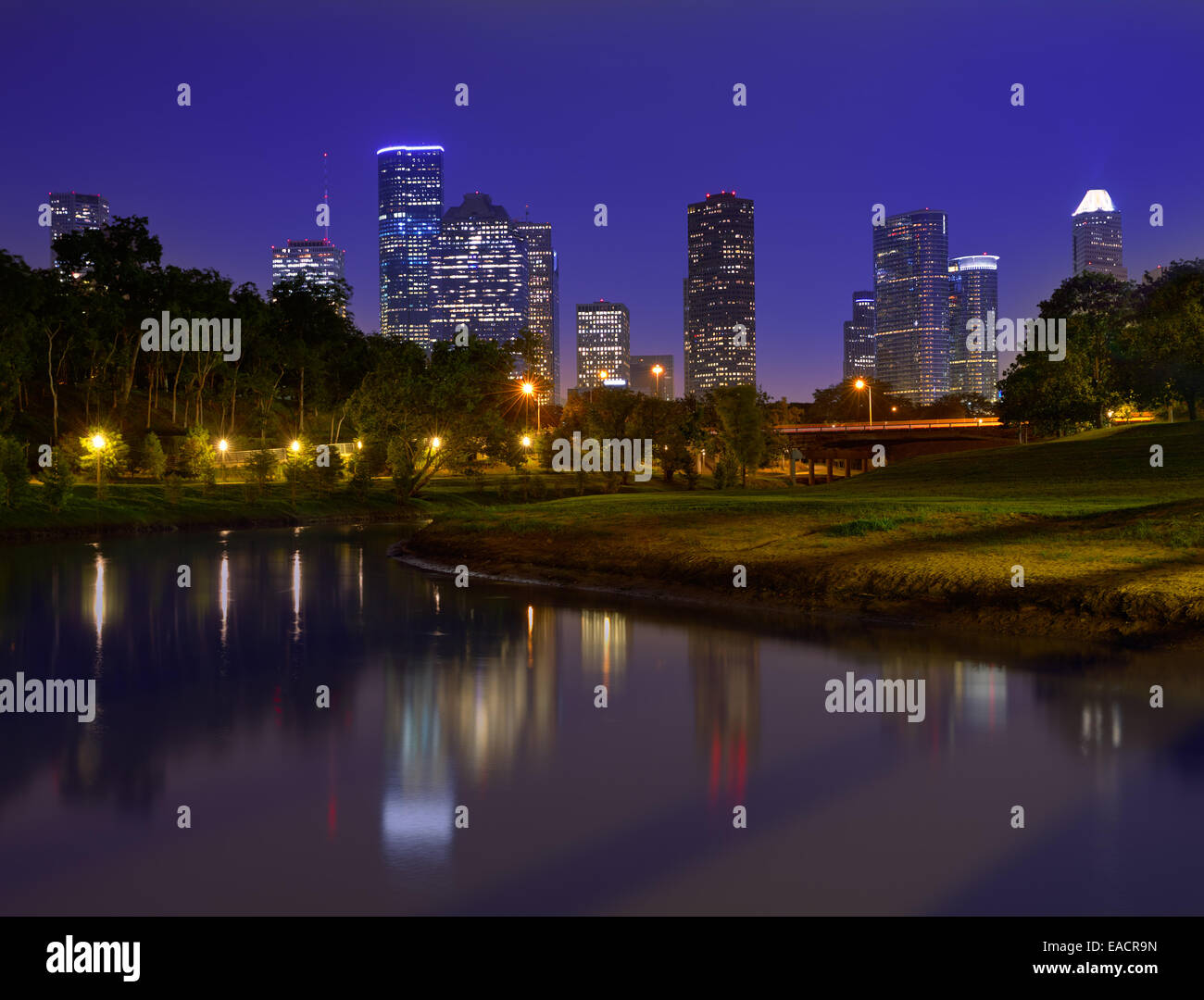 Houston sunset skyline from Memorial park at Texas US Stock Photo - Alamy