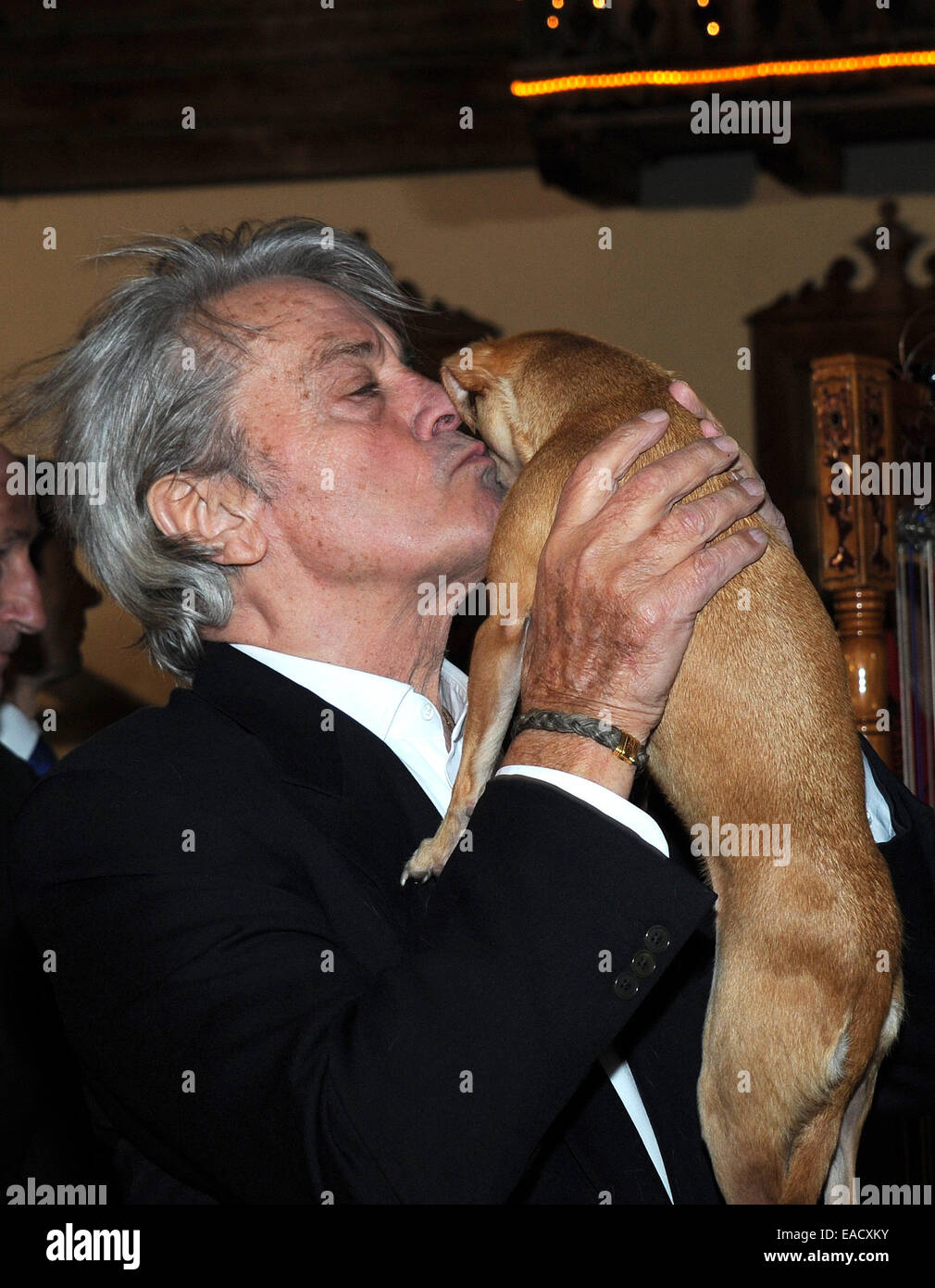 Salzburg, Austria. 11th Nov, 2014. Actor Alain Delon posing with Molly ...