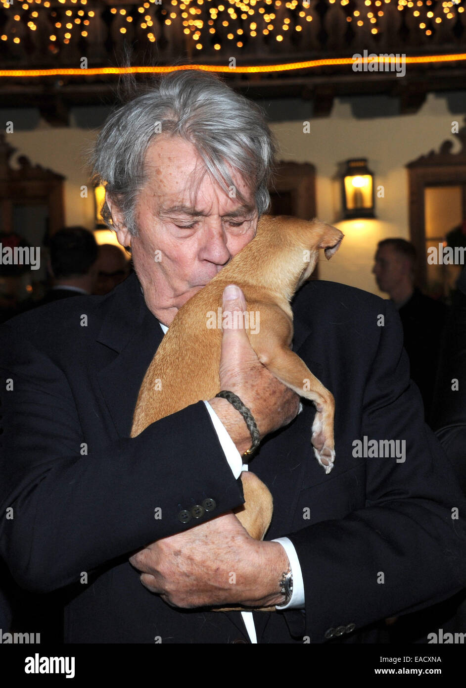 Salzburg, Austria. 11th Nov, 2014. Actor Alain Delon posing with Molly ...