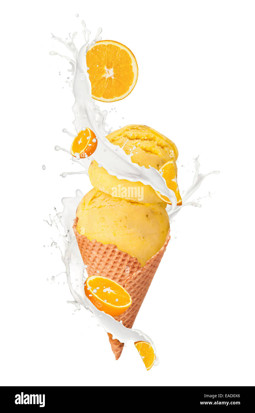 Studio photo of isolated ice cream in waffle cone on white background ...