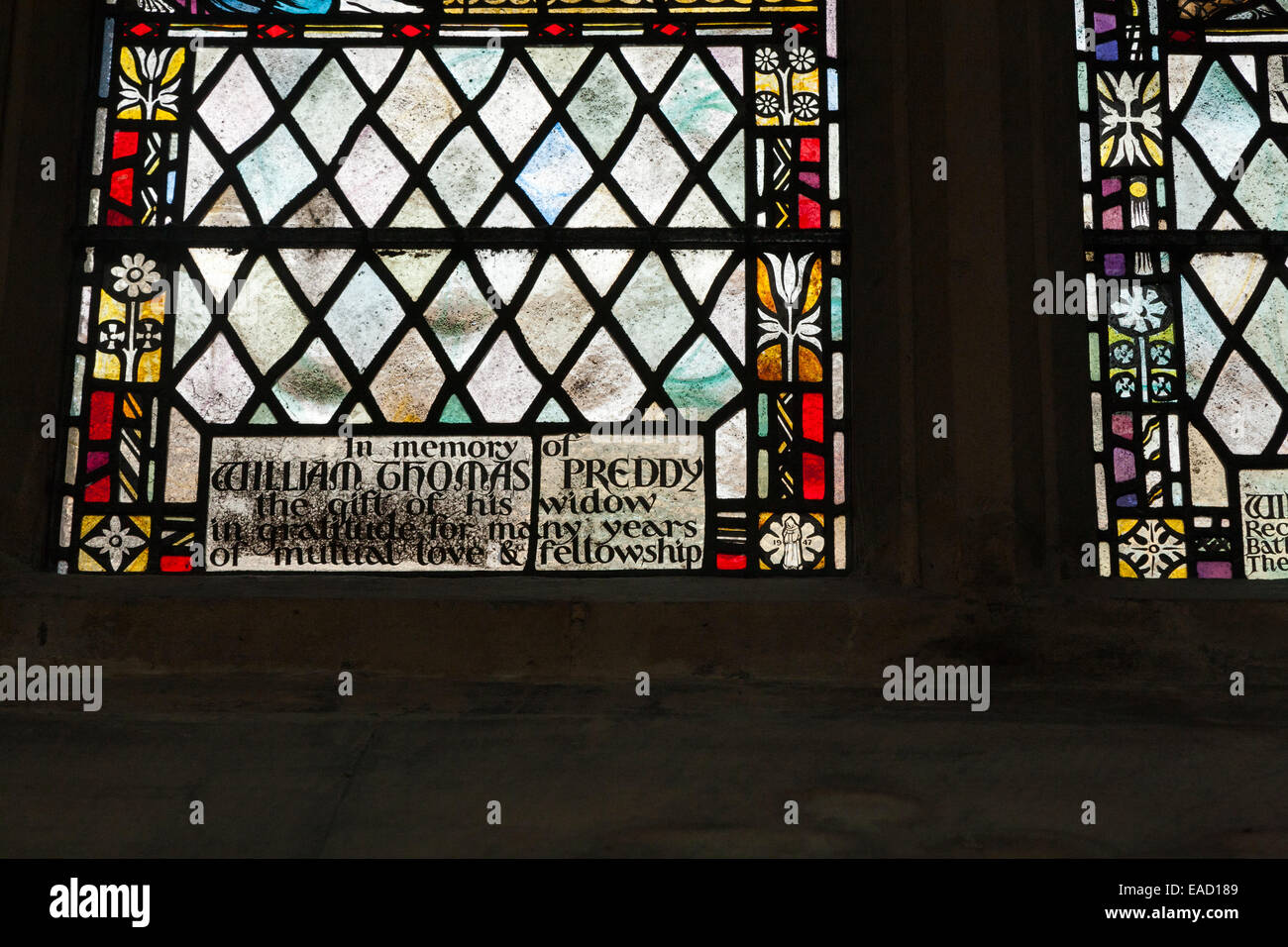 Restored (after World War 2) window in Bath Abbey with 'Whitefriars ...