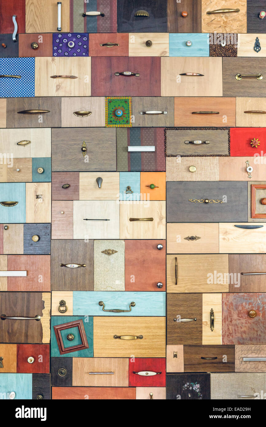 Various little colorful drawers - interior detail Stock Photo - Alamy
